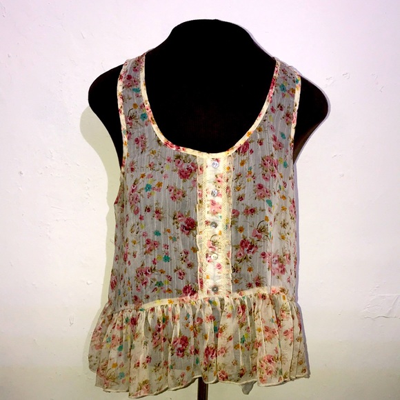 Iris Basic | Tops | Saleiris Basic Floral Sheer Flow Ruffle Boho Tank | Poshmark